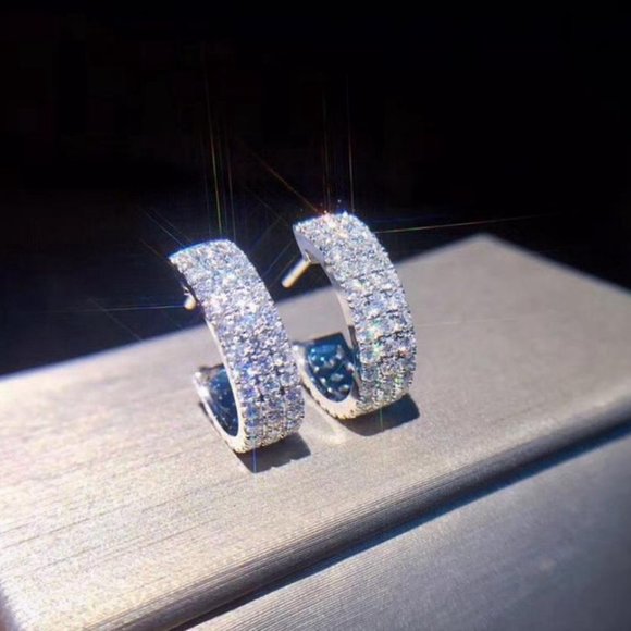 Jewelry | New 18k White Gold Triple Diamond Hoop Earrings | Poshmark